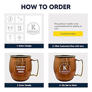 Personalized Custom Brown Mug Hammered Finish Moscow Mule with Brass Handle | Bold Monogram Engraved Bar Style Cup, 18 oz | Set of 4