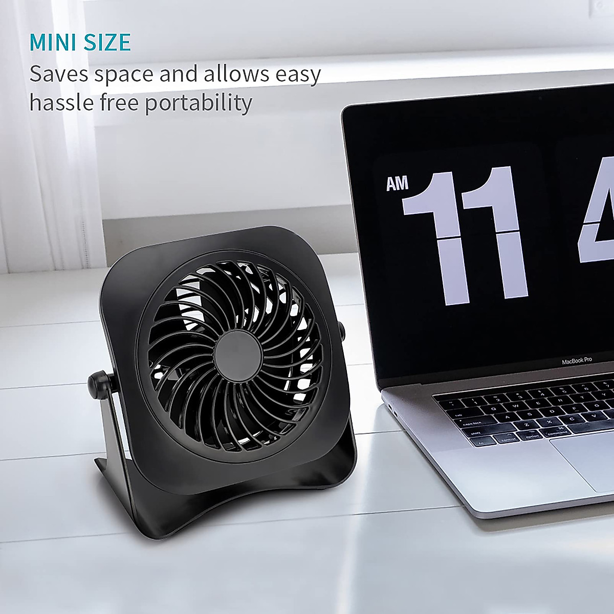 4 Inch Mini USB Desk Fan Quiet, 2 Speeds, Lower Noise, USB Powered, 360° Up and Down, 3.8 ft Cable, Powerful Desktop Fan for Home Office Room