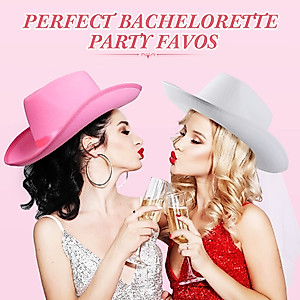 Unittype 14 Pcs Bridal Cowgirl Party Set Heart Glasses Bride Cowboy Hats for Bachelorette Party Bridal Wedding Shower (Pink, White)