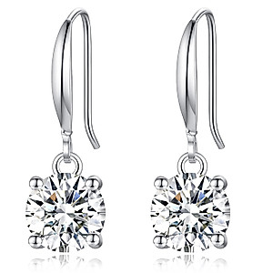 2-4CT Moissanite Dangle Earrings, 4P DF Color Ideal Cut Simulated Diamond 925 Sterling Silver Earrings for Women with Certificate of Authenticity (4CT)