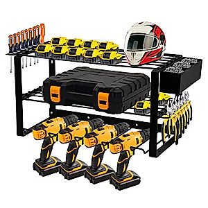 Power Tool Organizer, Garage Tool Organizers with Storage, 3 Layers Heavy Duty Metal Tool Shelf, Drill Holder Wall Mounted, Utility Storage Rack for Cordless Drill, Handheld Power Tools