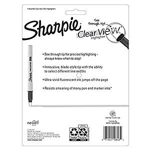 SHARPIE Highlighter, Clear View Highlighter with See-Through Chisel Tip, Stick Highlighter, Assorted, 8 Count