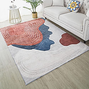 YUFANUHO Faux Wool Contemporary Area Rugs 5x7 Feet, Modern Red Rugs Edgy Non-Slip Foldable Floor Carpet for Bedrooms Decor, 5x7ft Red Abstract Rugs for Livingroom