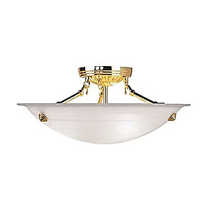 Livex Lighting 4273-02 Flush Mount with White Alabaster Glass Shades, Polished Brass