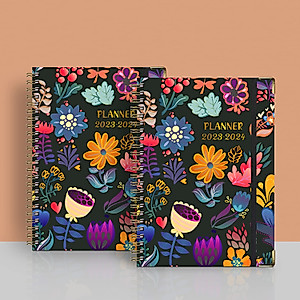 2023 Planner, Jul. 2023 – Jun. 2024, Academic Planner 2023-2024, 8.4" x 6.2" with Weekly ＆ Monthly Spread, Spiral Planner Notebook, Elastic Closure, Inner Pocket, Coated Tabs, Floral