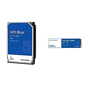 Western Digital 2TB WD Blue PC Internal Hard Drive & 500GB WD Blue SN570 NVMe Internal Solid State Drive SSD - Gen3 x4 PCIe 8Gb/s, M.2 2280, Up to 3,500 MB/s - WDS500G3B0C