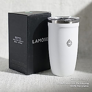 Personalized Vertical Name Engraved Insulated Tumbler, 16 oz. Stainless-Steel Travel Mug with Slide Lid, Custom Gift (Snow)