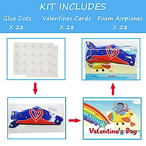WODMAZ 28 Pack Valentines Day Cards for Kids, 7 Different Designs Foam Airplanes with Valentines Gift Cards for Boys Girl School Classroom Exchange Prize, Fun Planes Valentines Party Favors Toys