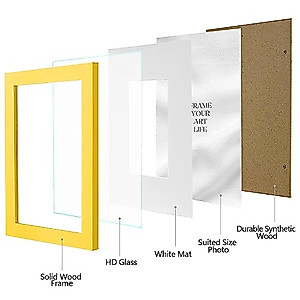 eletecpro 11x14 Picture Frame Made of Solid Wood and HD Glass Colourful Frame Display 8x10 Photo with Mat or 11x14 without Mat Home Decor for Wall and Tabletop Yellow 1 Pack