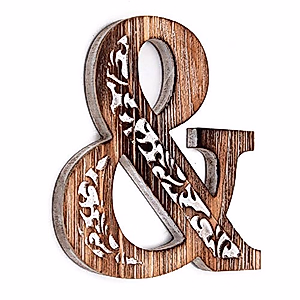 Wartter Decorative Wooden Ampersand Wall Décor, FreeStanding Monogram "&"Wood Sign Rustic Brown