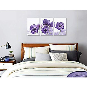 Canvas Art Wall Decor for Bedroom Purple Flower Bloom Close Up Pictures Prints on Canvas Wall Decoration for Bedroom Simple Life Modern Minimalism Artwork Framed Wall Art 3 Piece Canvas Wall Art Set