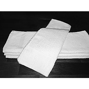 120 NEW WHITE SPA GYM SALON HAND TOWELS CAM BORDER 100% COTTON 15X25 2.25LBS/DZ