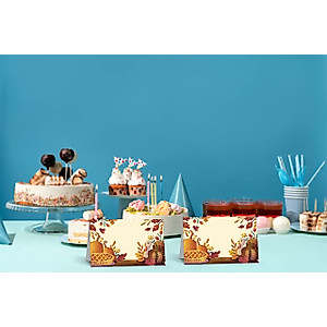 Fall Thanksgiving Table Place Card, 25 Pcs Tent Style Cards Set with Pumpkin and Maple Leaf, Editable Name Cards for Table Seating, Scored for Easy Folding, Food Lables for Autumn Party (05)