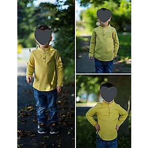 Arshiner Boys Cotton Linen Henley Shirt Button Down Shirt Long Sleeve T Shirt Beach Shirt Tee Casual Solid Tops Yellow