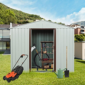 WIIS' IDEA 8 x 4 FT Outdoor Storage Shed, Metal Garden Storage Shed with Lockable Double Doors, Outside Waterproof Tool Shed for Backyard, Patio, Garden, Lawn, White