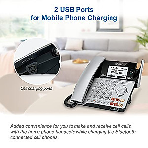 AT&T TL86103 2-Line Corded/Cordless for Small Business with Answering Machine, 2-Mailboxes, Connect-to-Cell, Caller ID Announcer, Intercom, Line-power, Long Range & Expandable to 12 Handsets