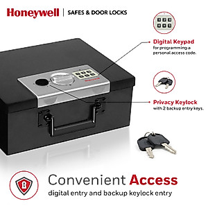 Honeywell Safes & Door Locks 6108 Fire Resistant Steel Security Safe Box with Digital Lock, 0.26-Cubic Feet, Black