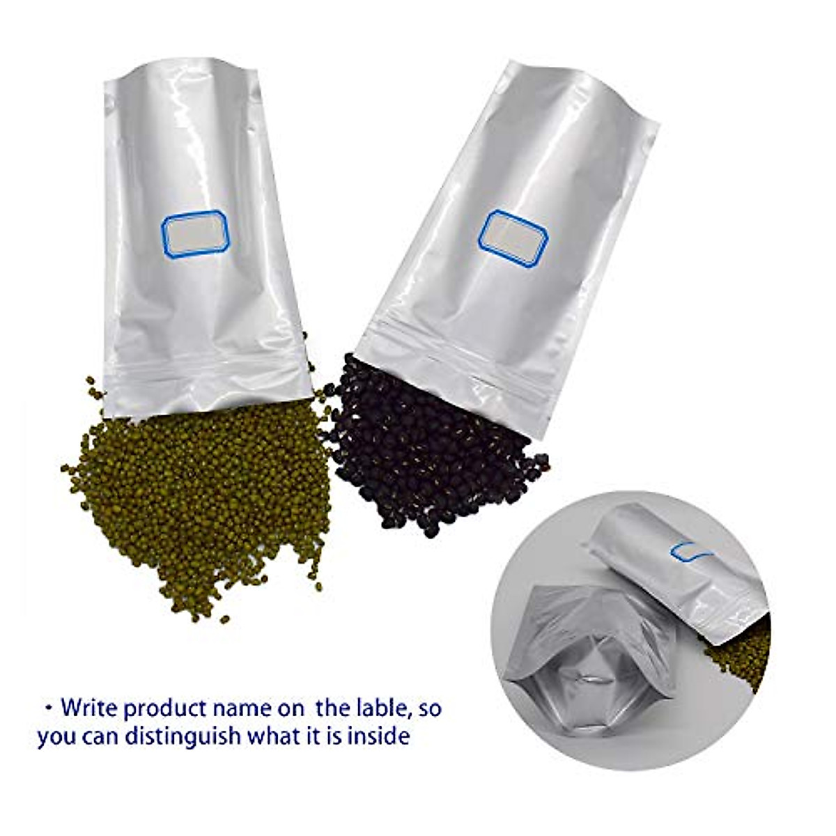 100pcs Mylar Resealable Bags for Food Storage with Stickers, Sealable Smell Proof Zip Pouch Bag, Edible Packaging with Double Side Aluminum Foil, 2.6quarts, 1.1quarts, 0.5quarts