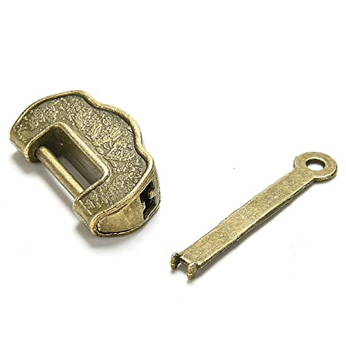 1Pc Vintage Antique Iron Jewelry Wooden Box Padlock Chinese Old Brass Padlock for Suitcase Drawer Cabinet + Key