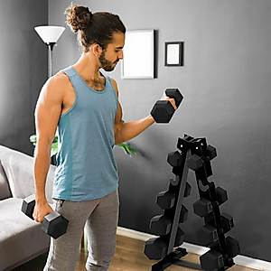 RitFit 5LB Dumbbells Set of 2 Rubber Encased Dumbbell Sets with Optional Rack for Home Gym, Coated Hand Weights for Strength Training, Workouts