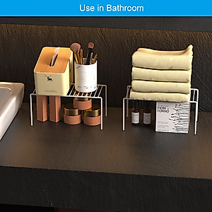 iPEGTOP Set of 2 Kitchen Cupboard Organiser Shelf, Small Size 10.6 x 5.1 Inch Freezer Cabinet Organization Storage Shelf Wire Rack, Steel Metal Shelves for Fridge Pantries Countertops Utensils -White