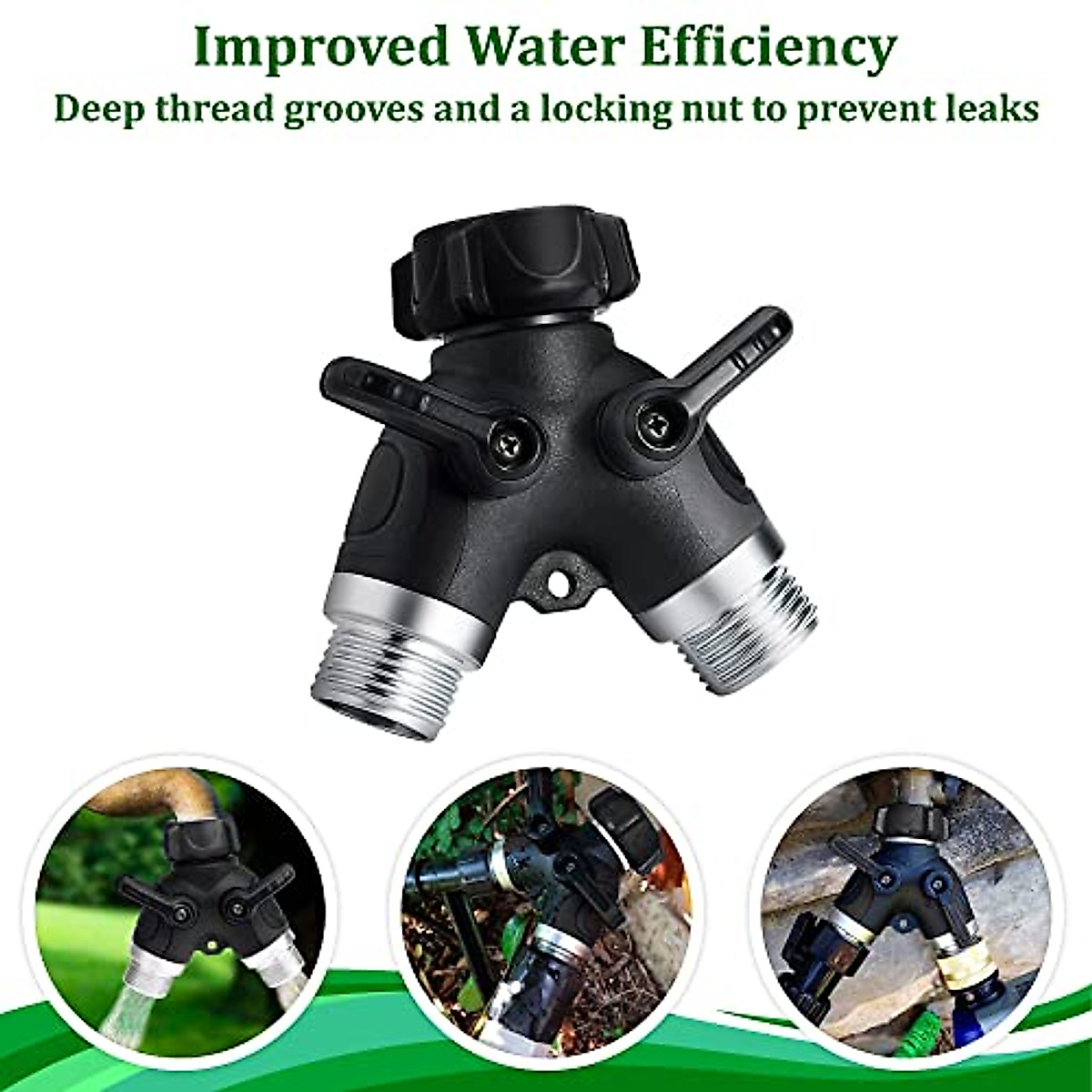 Garden Hose Splitter 2 Way, Heavy Duty Connector Hose Y Splitter with Rubber Washers, Water Splitter Adapter 2 Valves for Garden Hose Spigot Faucet