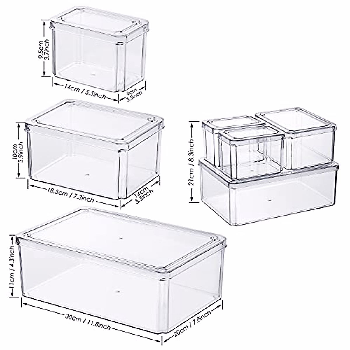 Set of 4 Fridge Food Storage Bins, Stackable Clear Kitchen Fruit Storage Containers, Freezer Organizer Fresh Keeper Box with Lid for Kitchen Countertops, Refrigerator, Pantry and Cabinets