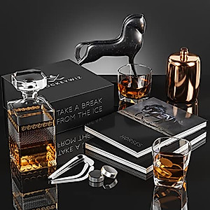 Hockey Whiskey Stone Set 7pcs | 4 Hockey Puck Whiskey Stones with Cooling Gel Interior | Top Hockey Gifts for Men | Hockey Stick Tongs, Elegant Glasses Whiskey Set | Perfect Hockey Stocking Stuffers