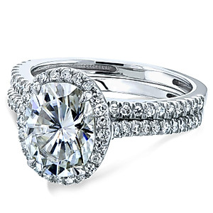 Kobelli Oval Moissanite Halo Bridal Rings Set 2 3/8 CTW 14k White Gold, 7
