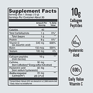 Vital Proteins Morning Get Up and Glow Collagen peptides Powder Supplement, 90mg Caffeine for Energy & Vitamin C & Biotin & Hyaluronic Acid - 9.3oz