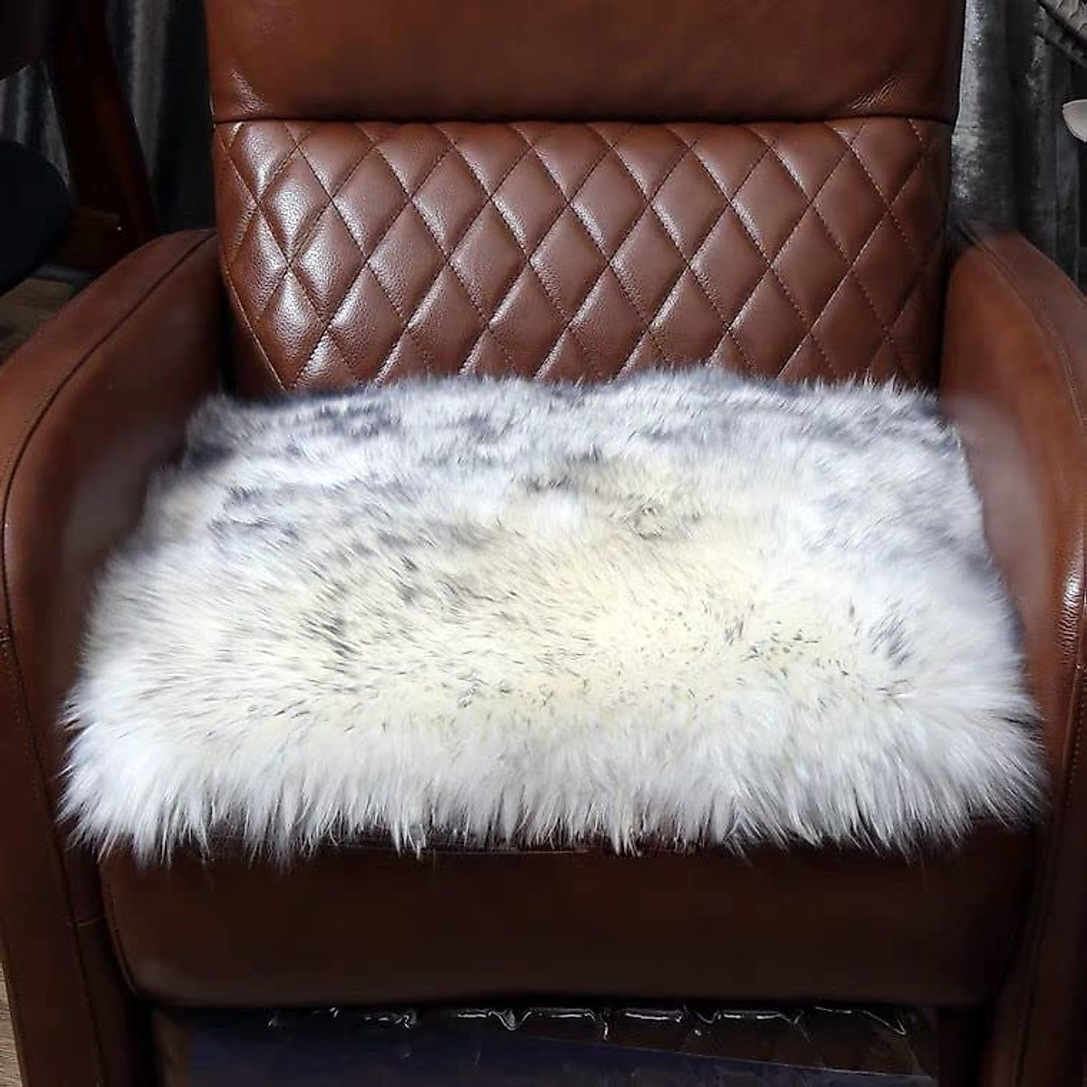OKAYDA Genuine Australian Sheepskin Chair Cushion Seat Pad Fluffy Chair Cover for Kitchen, Office, Chair (graytips)