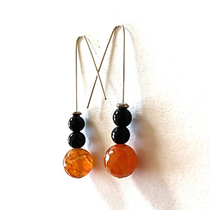 Orange and Black Glass Bead Hoop Earrings