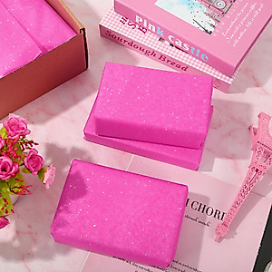 JarThenaAMCS 100 Sheets Hot Pink Tissue Paper Glitter Gift Wrapping Paper Shiny Art Craft Paper for DIY Crafts Valentine's Day Birthday Party Home Decor, 14 x 20 Inch