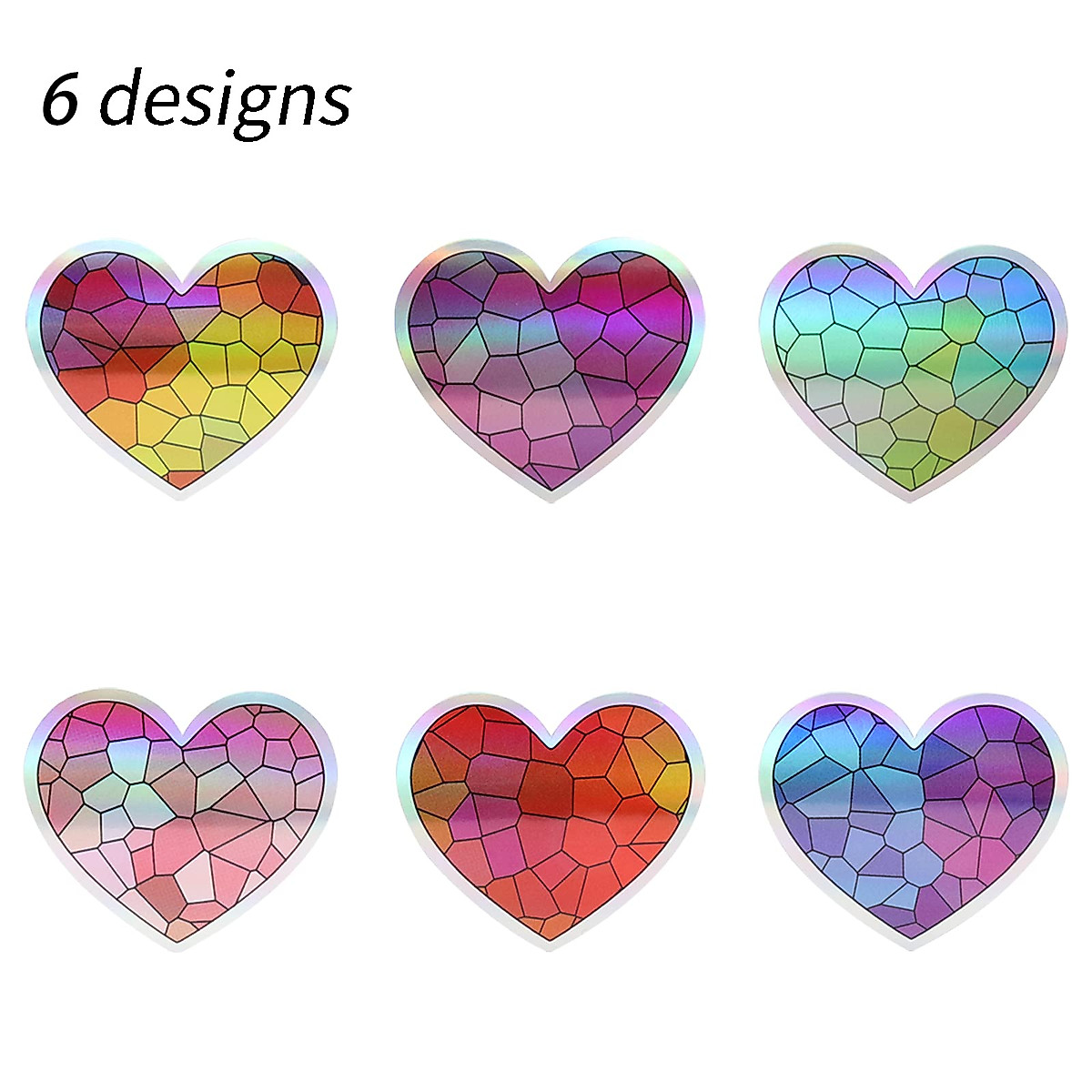 Mercei Heart Stickers with Stained Glass Background and Silver Holographic Frame, 1.5 inch Small Heart Shaped Adhensive Sticker Labels in a Roll, Decorative or Seal in Business and Personal Package