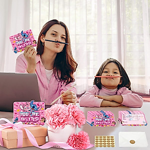 GOGOPARTY 20 Pcs Pink Invitation Cards, Birthday Party Invitation Cards With Sticker Labels, 20 Envelope Birthday Invitations for Kids Birthday Party Supplies