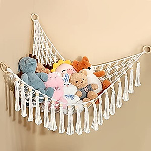 Sideim Stuffed Animal Toy Hammock,Hanging Toy Net Organizer for Stuffed Animal Storage,Corner Animal Net Holder for Bedroom Playroom Nursery Decor