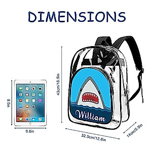 Ecautly Personalized Shark Clear Backpack for Boys, Custom Clear Backpack for School with Name, PVC See Through Transparent for Boys School Waterproof Backpack, Back to School Gifts for Boys Kids