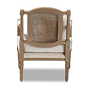 Baxton Studio Clemence Ivory Upholstered Whitewashed Wood Armchair