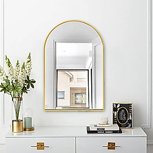 LFT HUIMEI2Y Arched Wall Mirror, 24"x36"Arched Wall Mounted Mirror with Aluminum Alloy Frame and Arch Top Rounded Corner for Bathroom, Bedroom, Living Room, Entryway, Gold