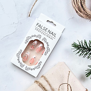 24Pcs French Tip Press on Square Long Fake Full Cover Glue on Nails with Rhinestones and Butterfly Charm Designs Glossy Stick on Nails for Women and Girls