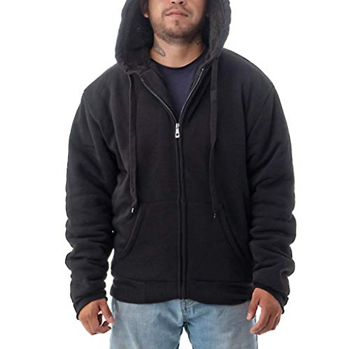 Jvini Men's Ultra Soft Sherpa Lined Hoodie - Full Zip-Up Fleece Sweatshirts 2X-Large Black