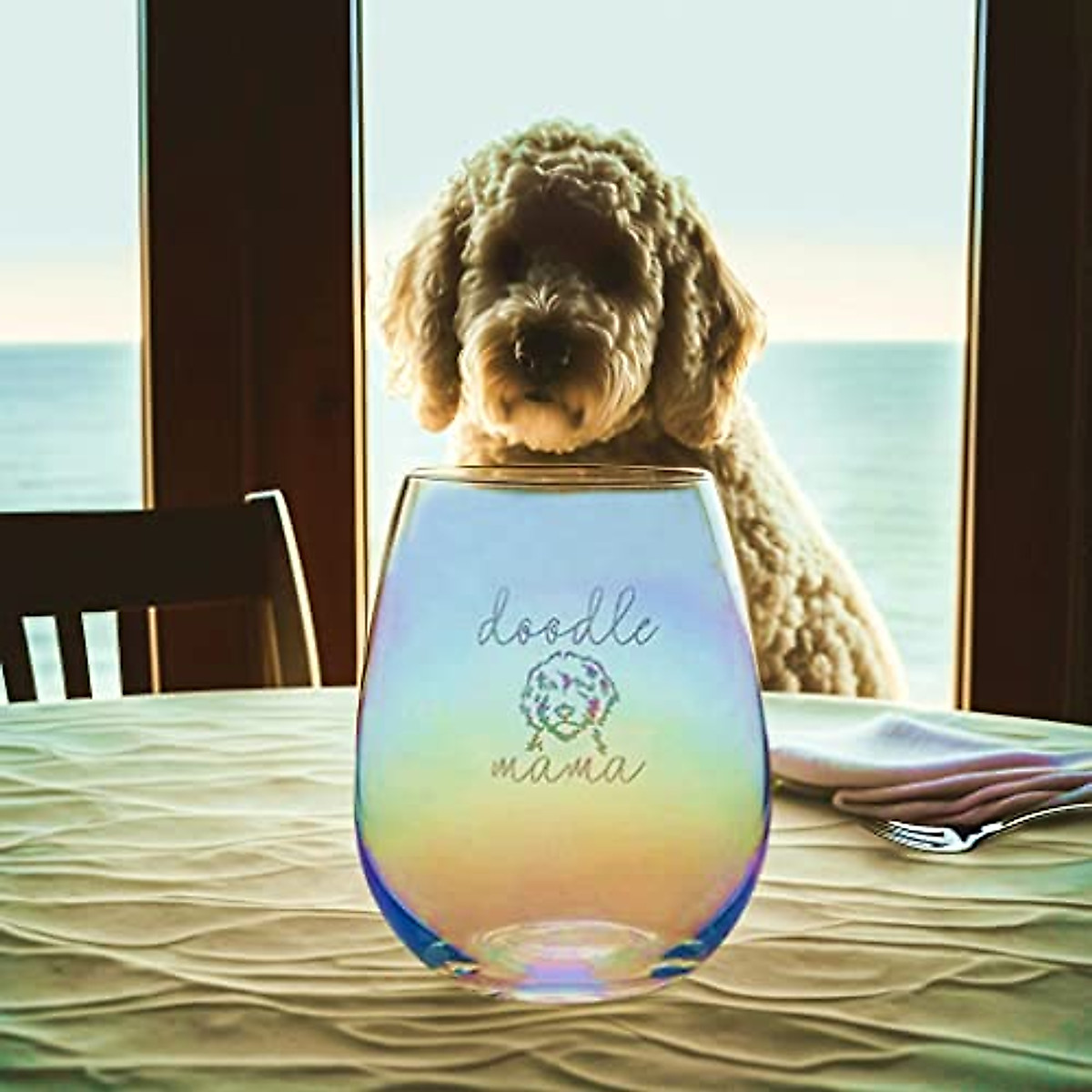 Christmas Gifts for Golden Doodle Lovers, Goldendoodle Mama Rainbow Wine Glass, Great Gift for Dog Lover
