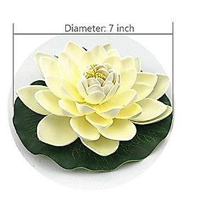 NAVADEAL 6PCS Artificial Floating Foam Lotus Flowers with Water Lily Pad Ornaments, Ivory White, Perfect for Patio Koi Pond Pool Aquarium Home Garden Wedding Party Decoration(with NO Lights)