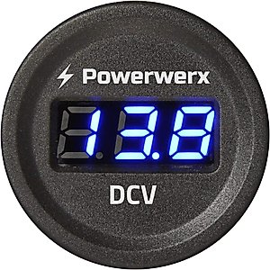 Powerwerx PanelDVM-Blue Panel Mount Digital Blue Volt Meter for 12/24V Systems