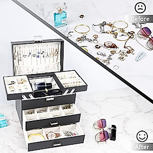 Dajasan Jewelry Boxes for Women Girls, Jewelry Organizer Box, 4 Layers Large Jewelry Storage Organizer for Earring, Ring, Necklace, Bracelets (Black)
