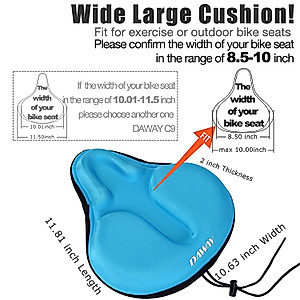 DAWAY Extra Soft Bike Seat Cushion - C6 Large Exercise Bicycle Saddle Cover, Thick Widen Foam & Gel Padded, Comfort Breathable Cycling Pad, Fit for Peloton Bikes, Indoor Outdoor Bycicle
