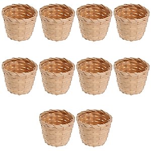 10pcs Small Basket Desktop Small Flower Pot Wicker Basket Woven Basket Succulent Planters Basket Pencil Holder Wicker Desk Organizer for Desktop Storage, 7.5x7.5x6cm