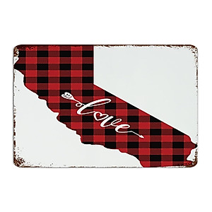 Autravelco Valentine's Day LOVE California Fashion Chic Metal Signs Outdoor Custom House Signs State Pride Patriotic Wall Decorations Tin Signs for Porch Patio Room 8x12 Inch