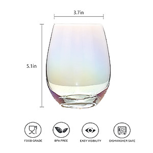 Stemless Wine Glasses Gift for Valentine's Day Gifts Large Red Wine or White Wine Glass Set of 2,Iridescent Wine Glass Gifts for Women Men,Rainbow Glass for Party,Home,Anniversary,Bar, Restaurant