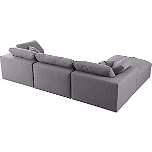 Meridian Furniture Serene Collection Modern | Contemporary Deluxe Comfort Modular Sectional, Soft Linen Textured Fabric, Down Cushions, 2 Corner + 1 Armless + 1 Ottoman, Grey